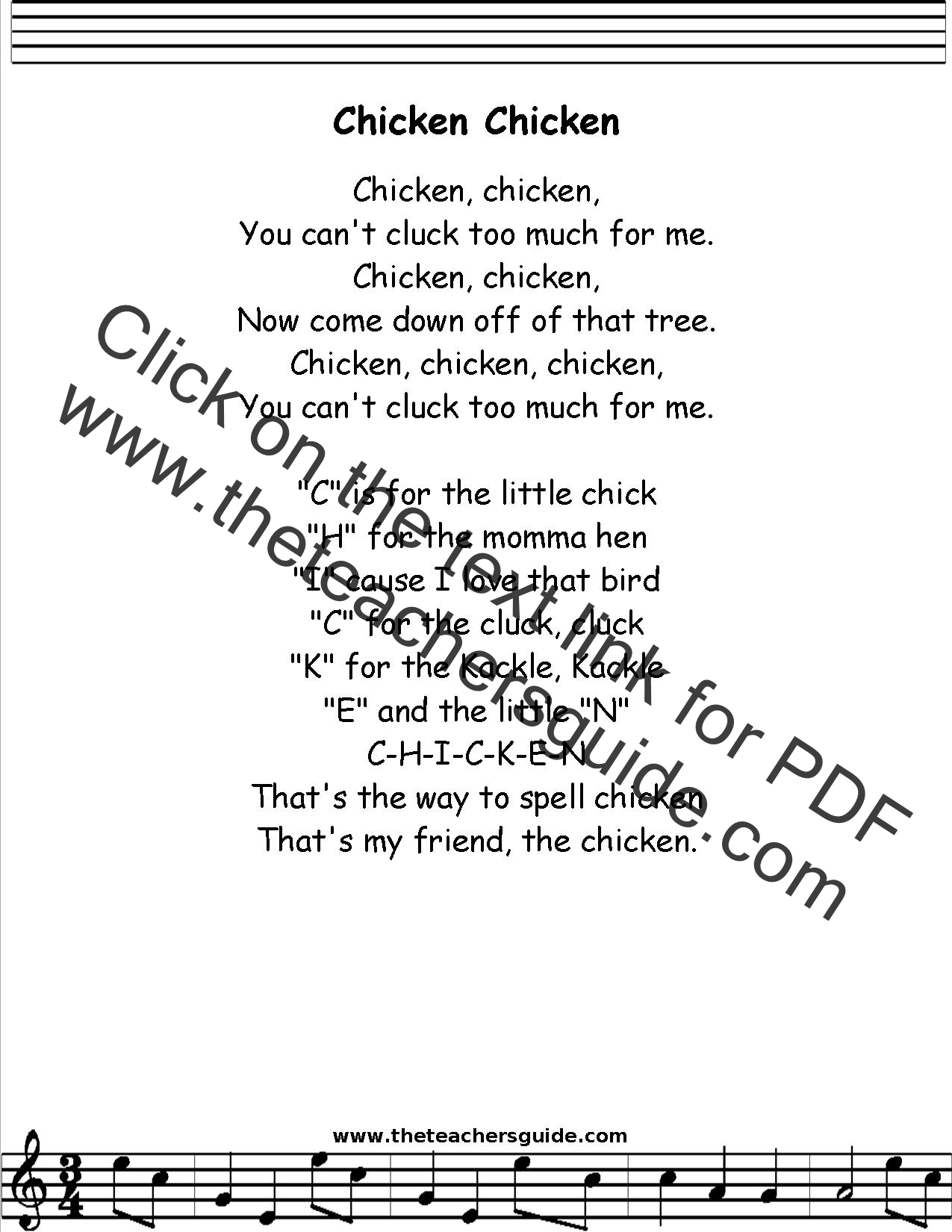 Chicken Chicken Lyrics, Printout, MIDI, and Video