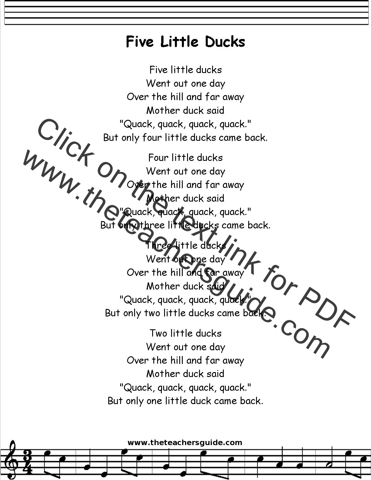 Five Little Ducks Lyrics, Printout, MIDI, and Video