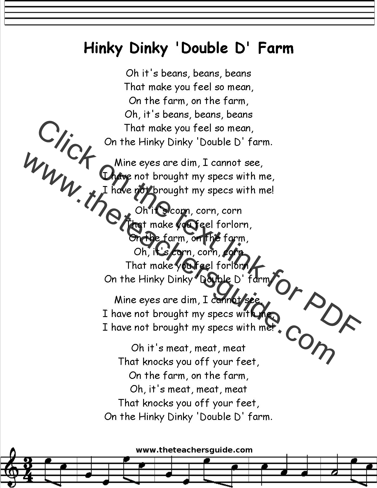 Hinky Dinky Lyrics, Printout, MIDI, and Video